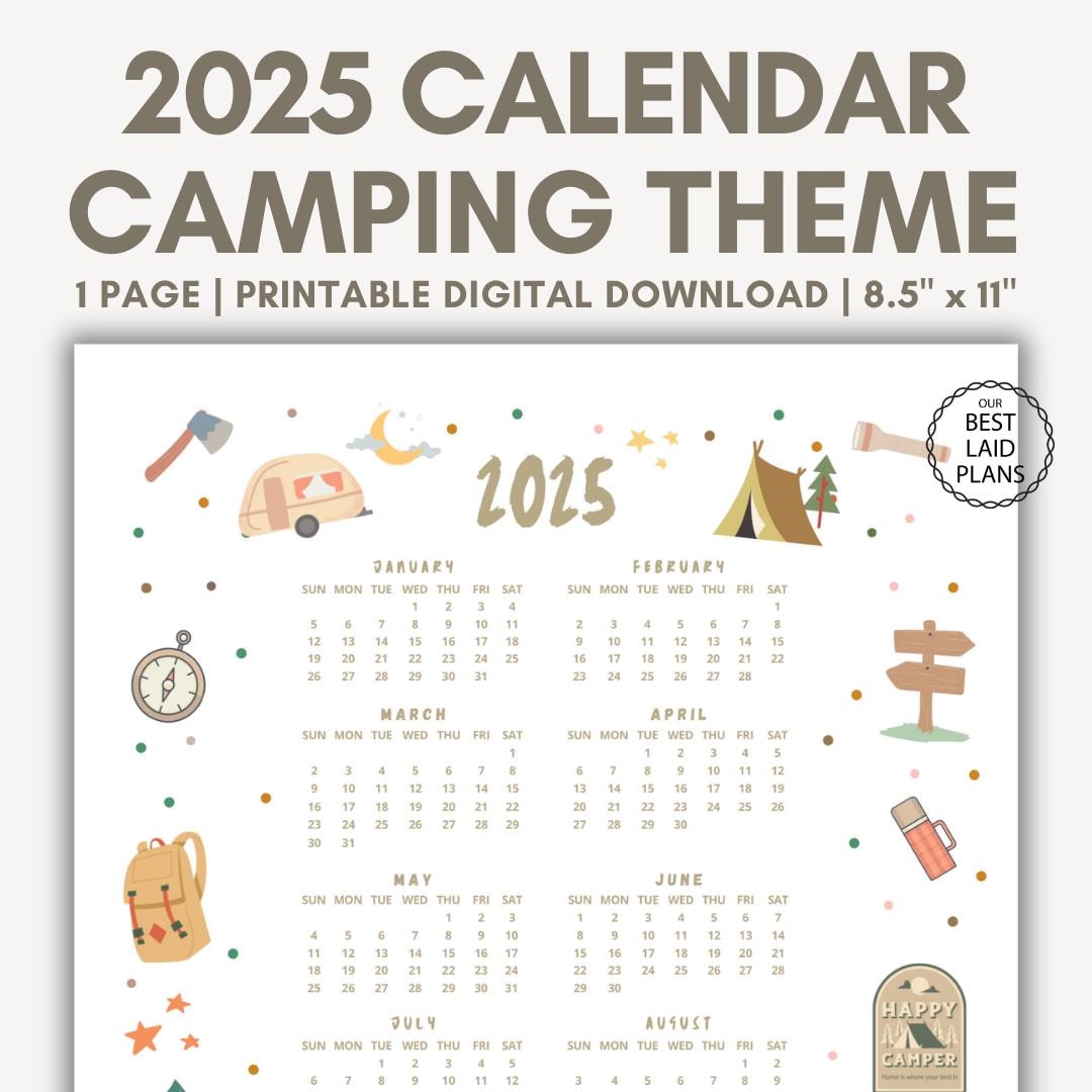 2025 Calendar Printable PDF Camping 2025 Calendar at a Glance 2025 ...