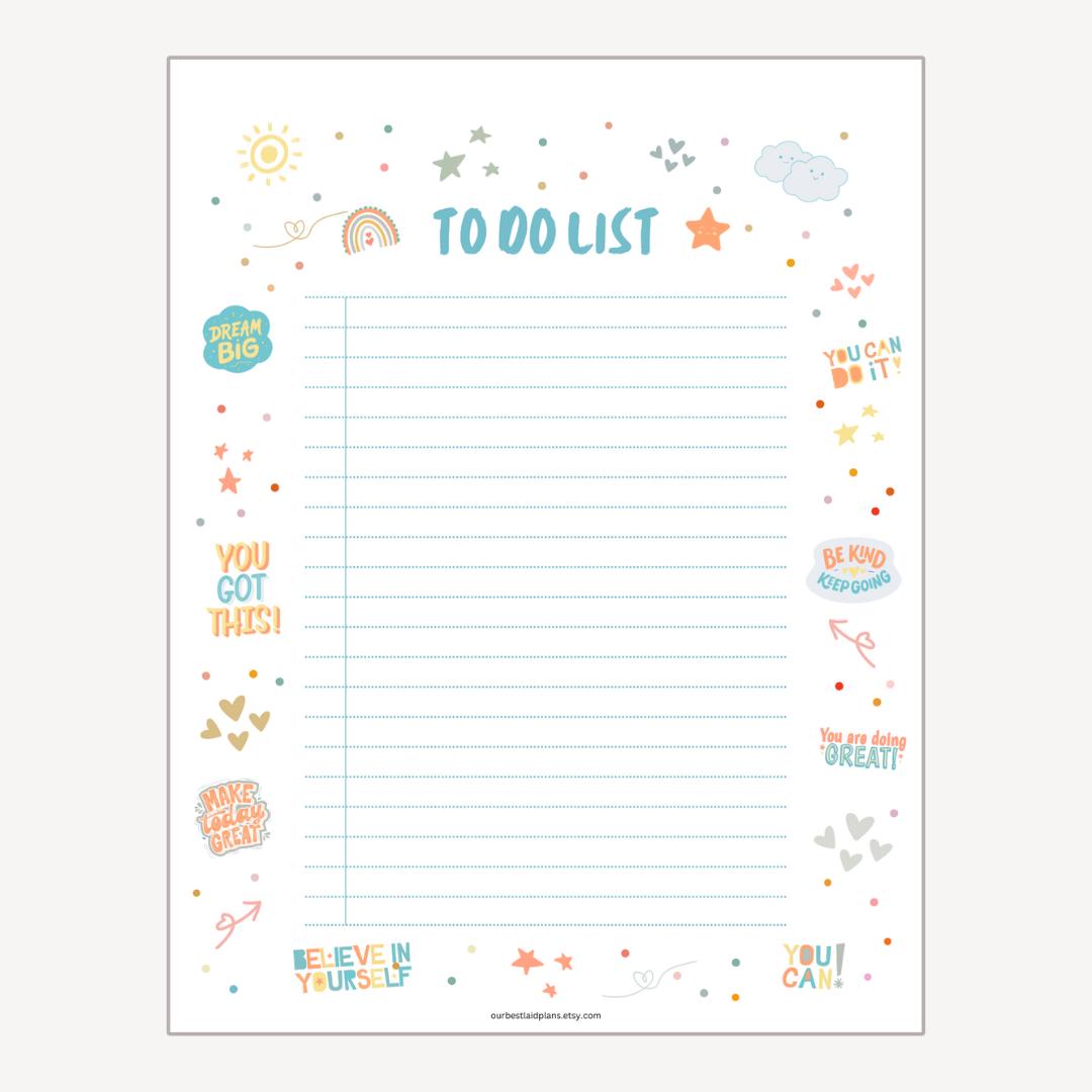 Printable to Do List, Positivity Theme to Do Template List, to Do Form ...