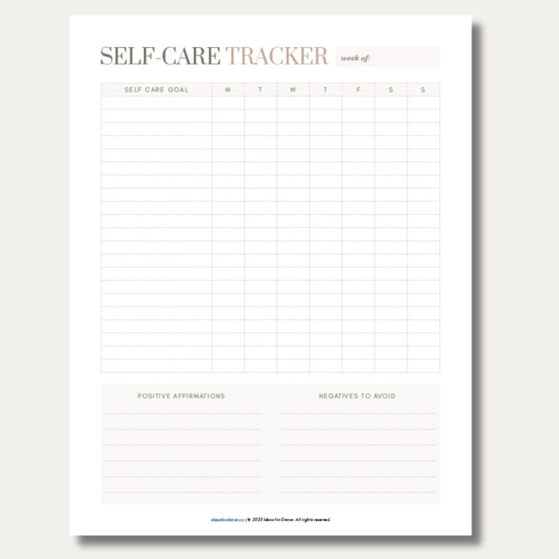 Self Care Tracker Weekly Printable PDF, Self Care Planner Digital ...