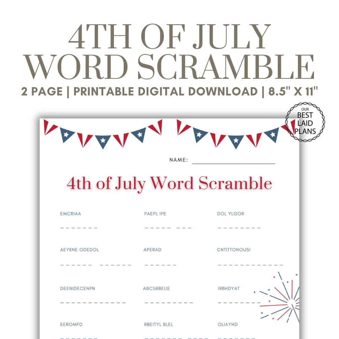 Fourth of July Word Scramble Game Printable PDF 4th of July Word Jumble ...