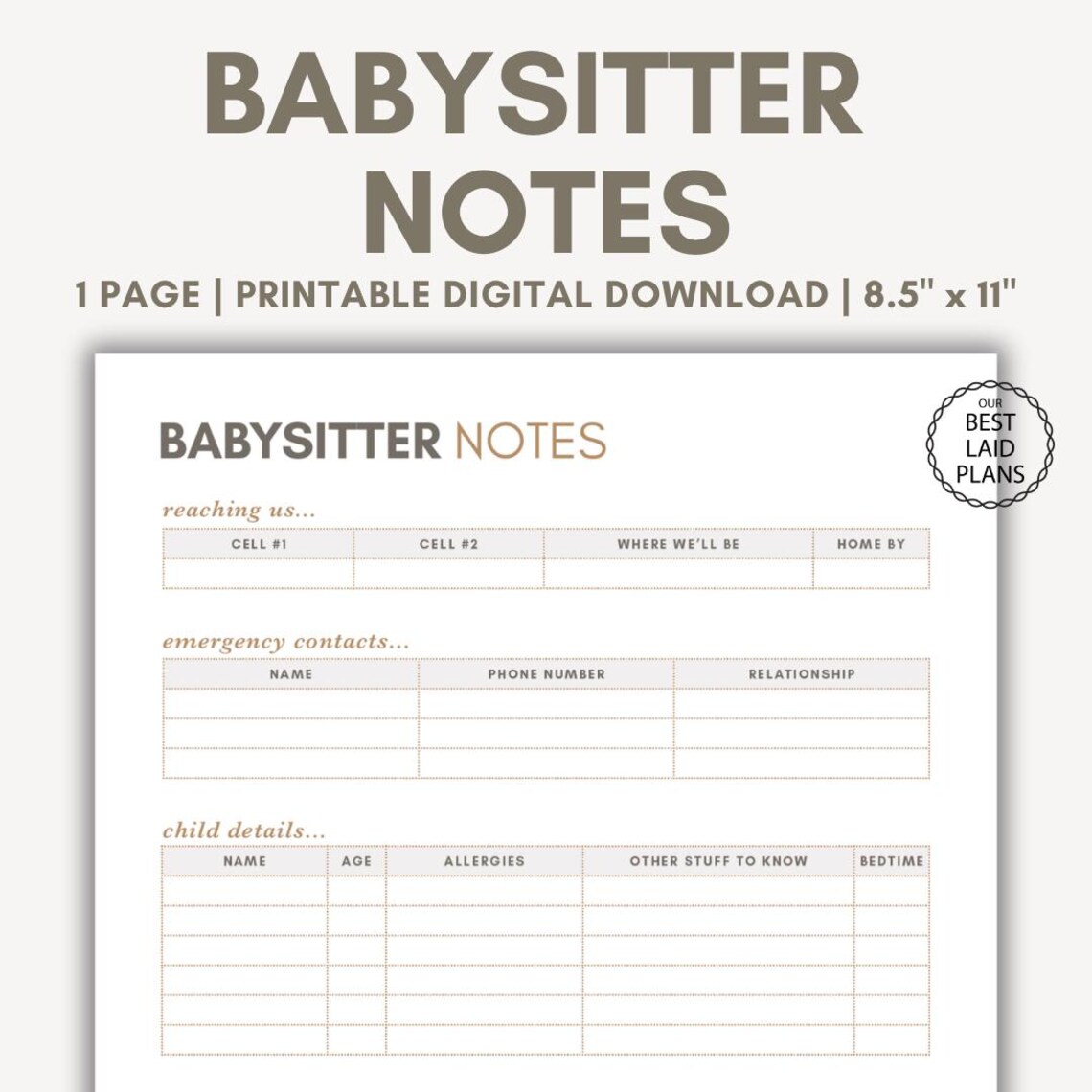 Babysitter Checklist Printable, Babysitter Checklist Notes, Babysitter ...