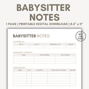 Babysitter Checklist Printable, Babysitter Checklist Notes, Babysitter ...