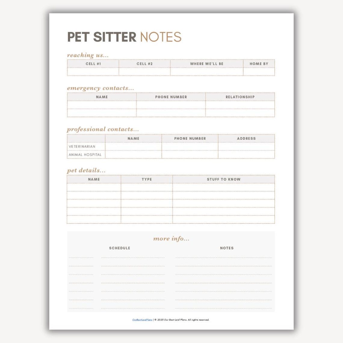 Pet Sitter Notes Printable PDF Pet Sitting Planner Printable Dog Sitter ...