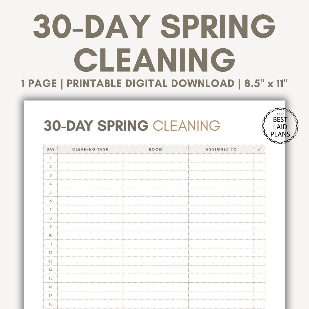 Spring Cleaning Printable 30 Day Spring Cleaning Checklist Spring House ...