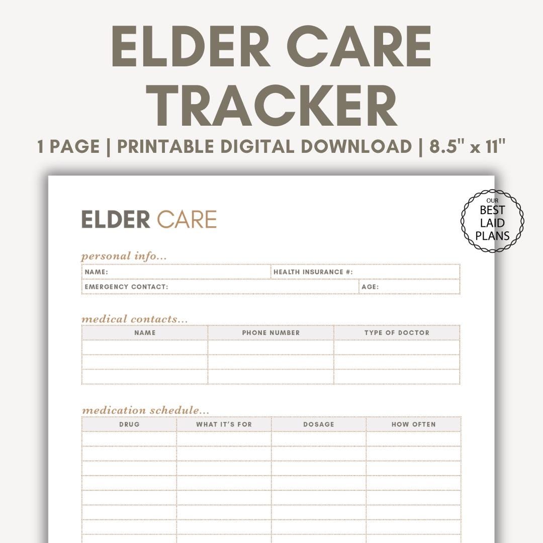 Elder Care Planner Printable Senior Care Plan Senior Care Tracker ...