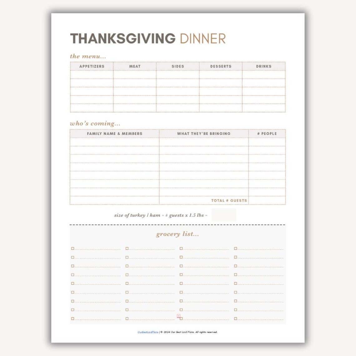 Thanksgiving Planner Printable, Thanksgiving Dinner Planner 2025 PDF ...