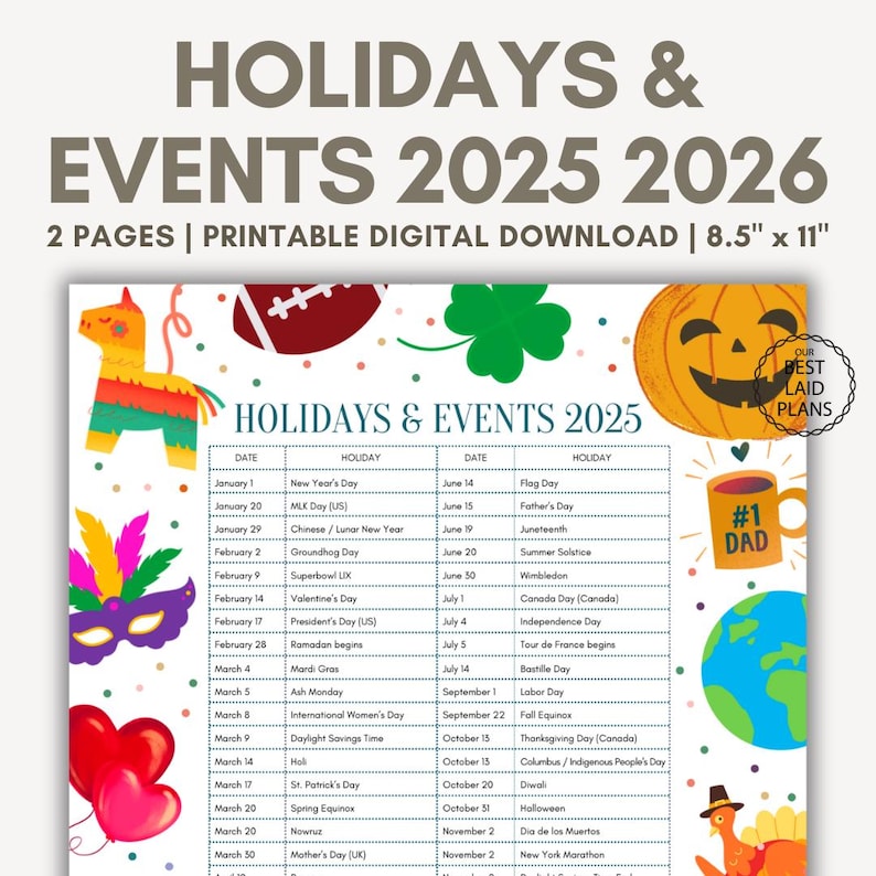 List of Holidays 2025 Printable PDF 2025 Events and Holidays List in ...