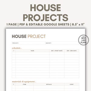 House Project Planner Printable PDF Google Docs Editable Home Project ...