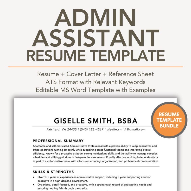 Administrative Assistant Resume Template With Cover Letter and Example ...