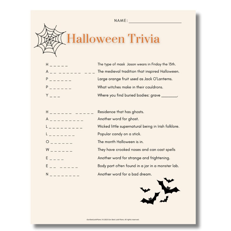 Halloween Trivia Questions With Answers Game Printable Fun Halloween ...