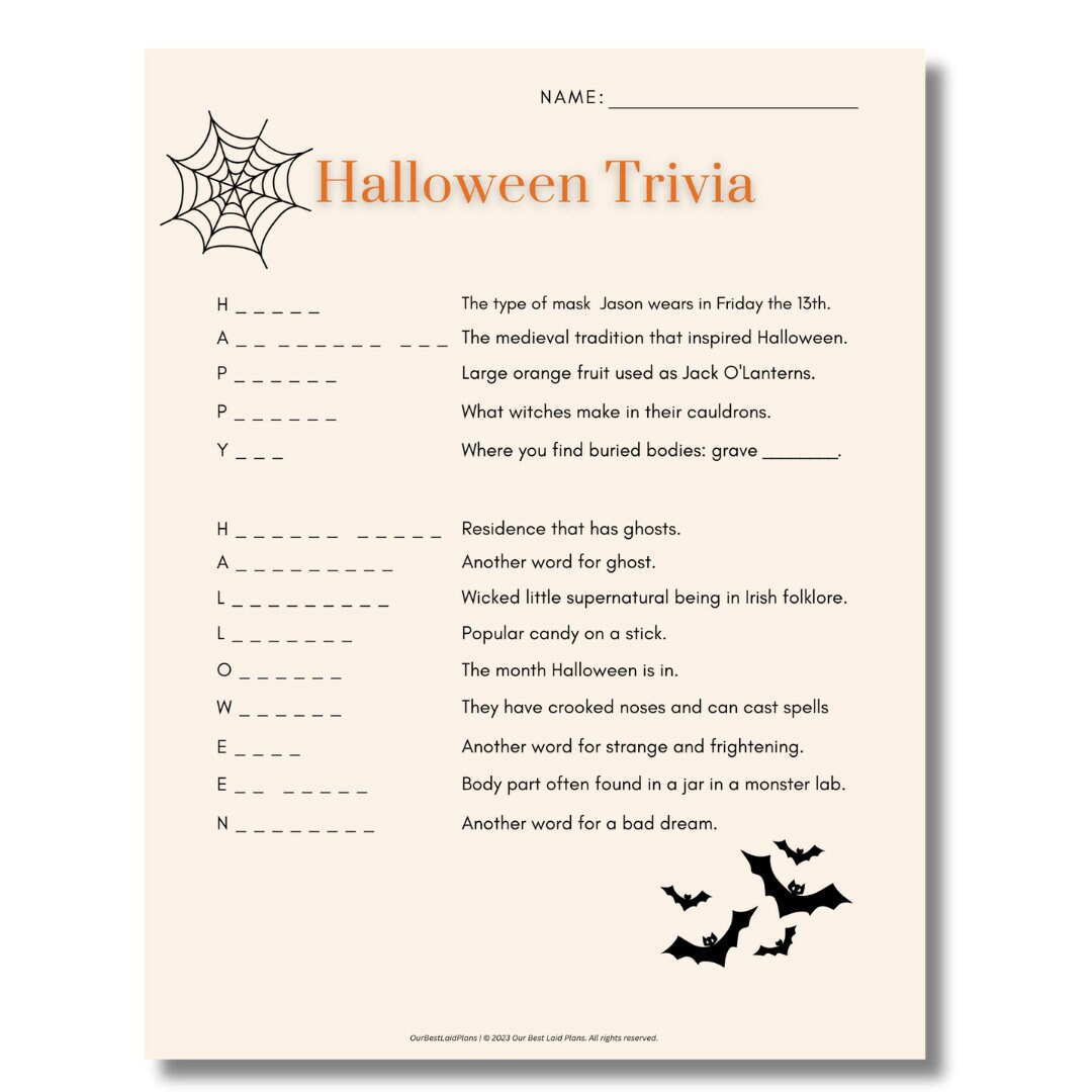 Halloween Trivia Questions With Answers Game Printable Fun Halloween ...