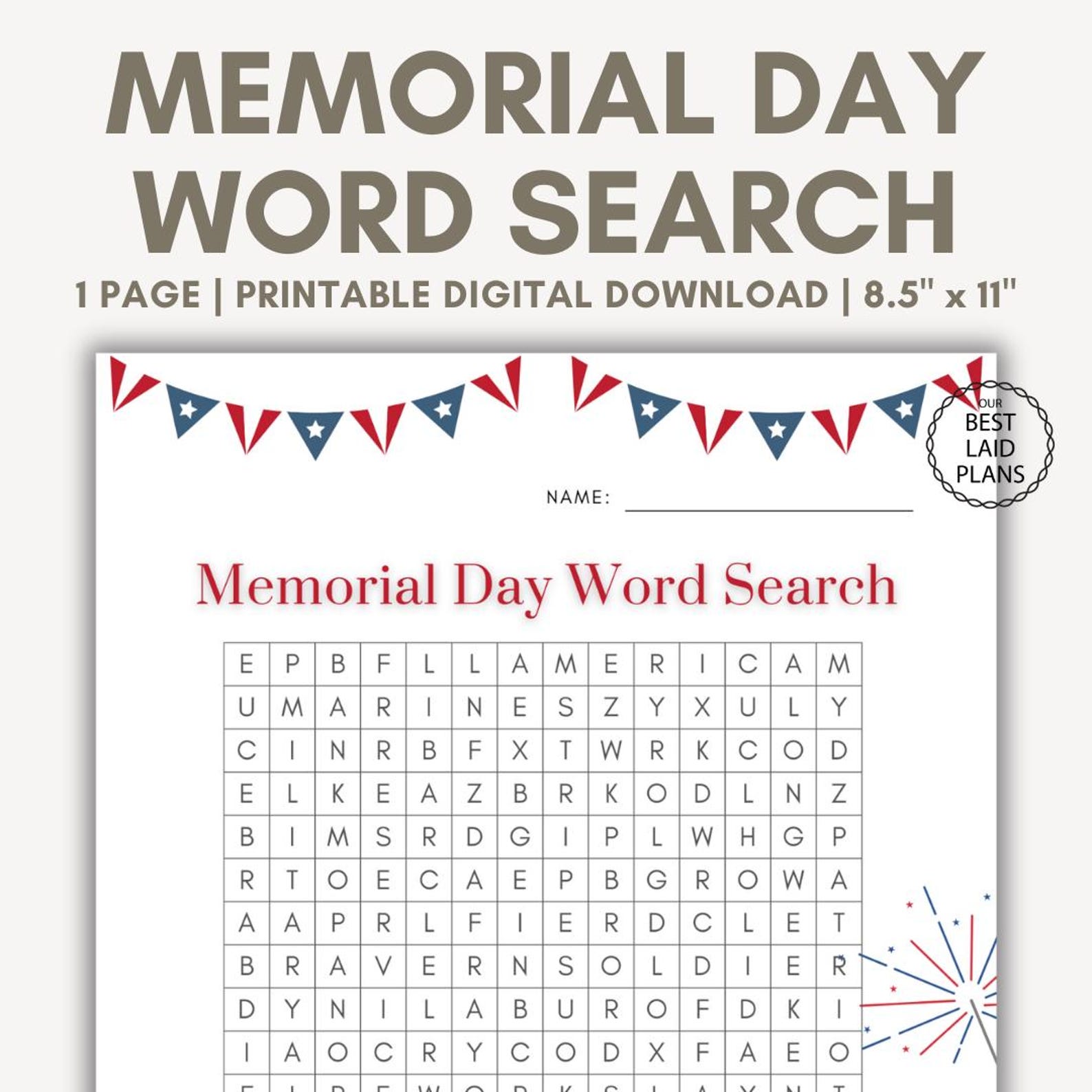 Memorial Day Word Search Printable PDF Memorial Day Word Search PDF ...