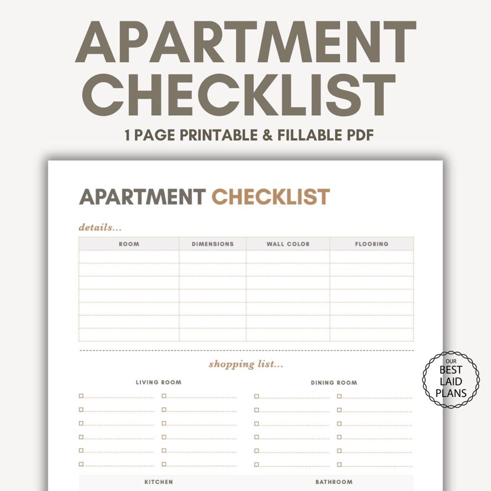 Apartment Checklist Printable PDF, Apartment Planner, Apartment to Do ...