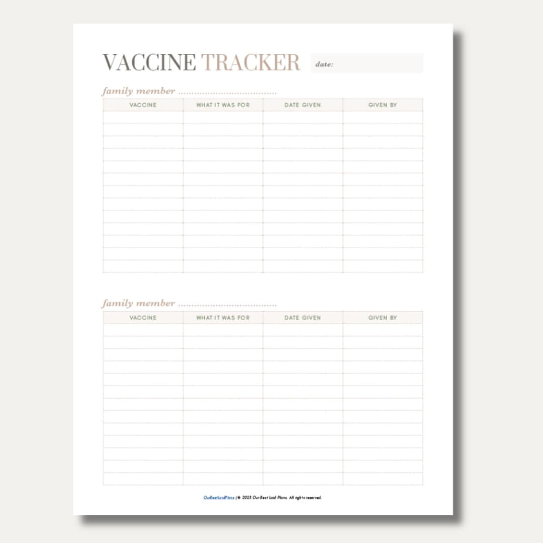 Vaccination Log Immunization Record Vaccination Tracker Vaccine Record ...