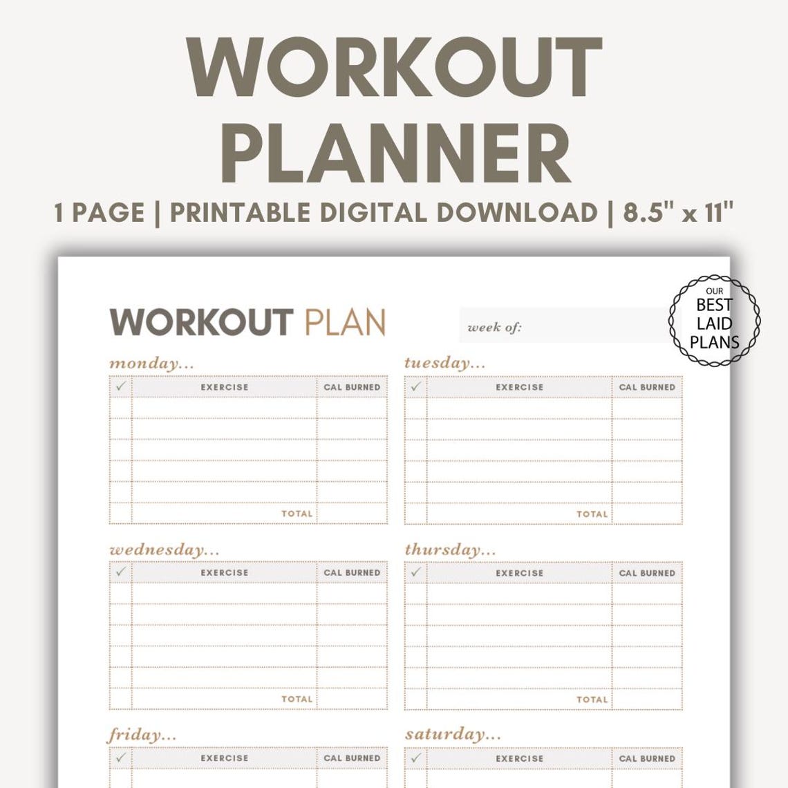 Workout Planner Printable, Workout Planner Template, Workout Planner ...
