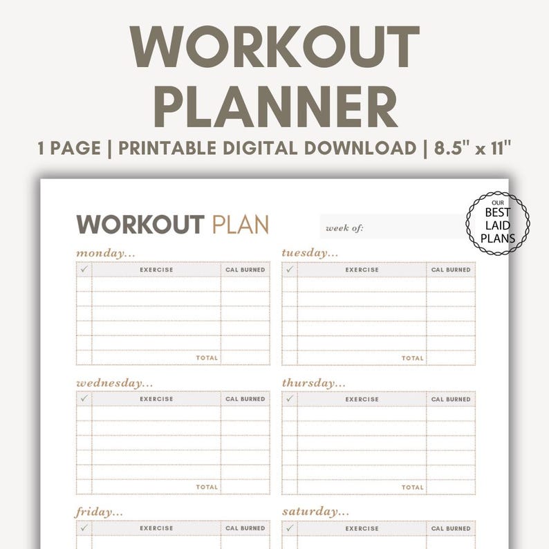 Workout Planner Printable, Workout Planner Template, Workout Planner ...