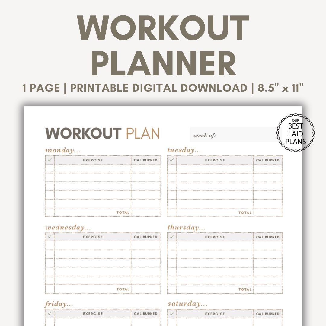 Workout Planner Printable, Workout Planner Template, Workout Planner ...