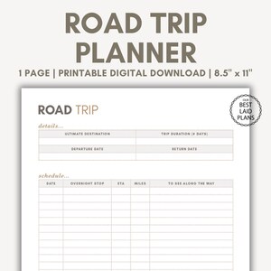 Road Trip Planner Printable PDF, Road Travel Planner Digital Download ...