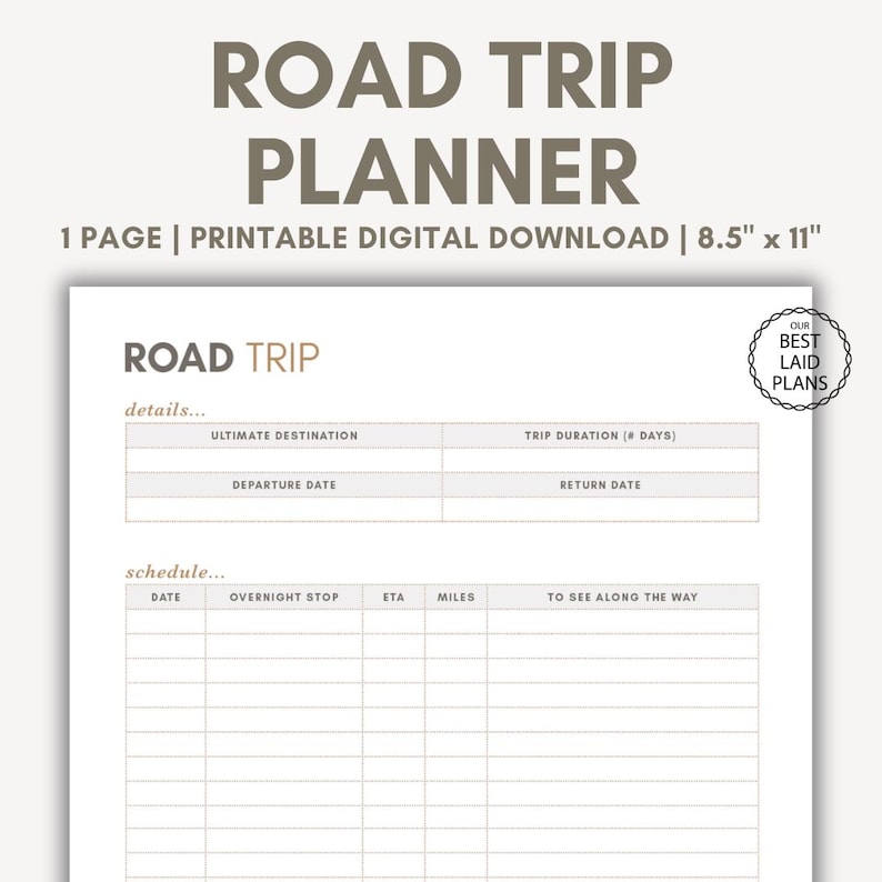 Road Trip Planner Printable PDF, Road Travel Planner Digital Download ...