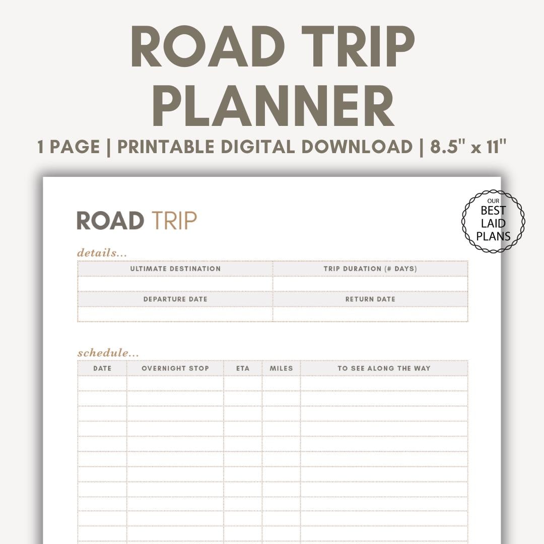 Road Trip Planner Printable PDF, Road Travel Planner Digital Download ...