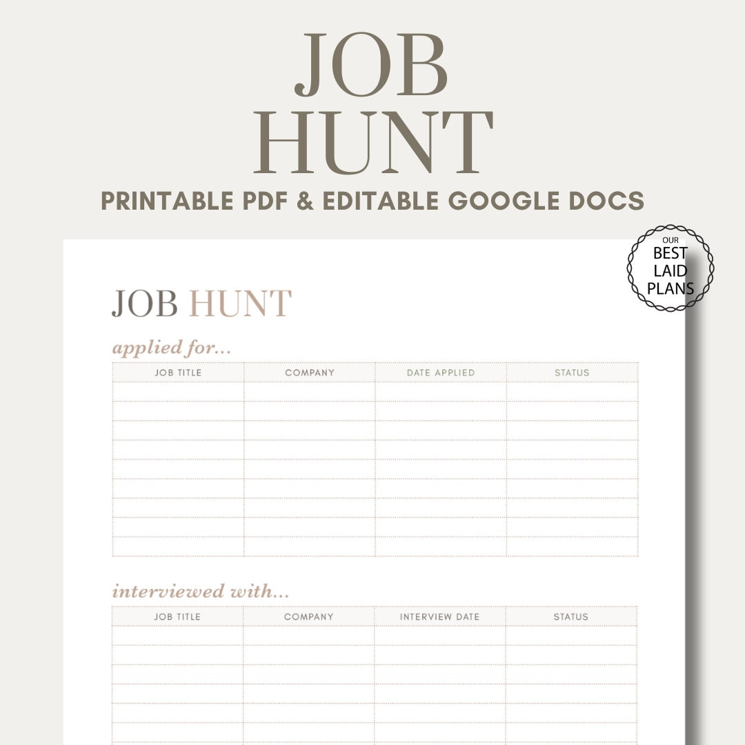 Job Search Tracker Google Docs Editable Printable First Job Planner Job ...