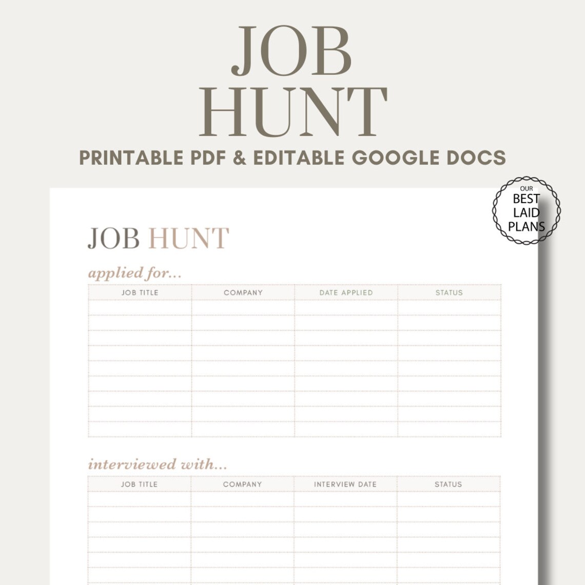Job Search Tracker Google Docs Editable Printable First Job Planner Job ...