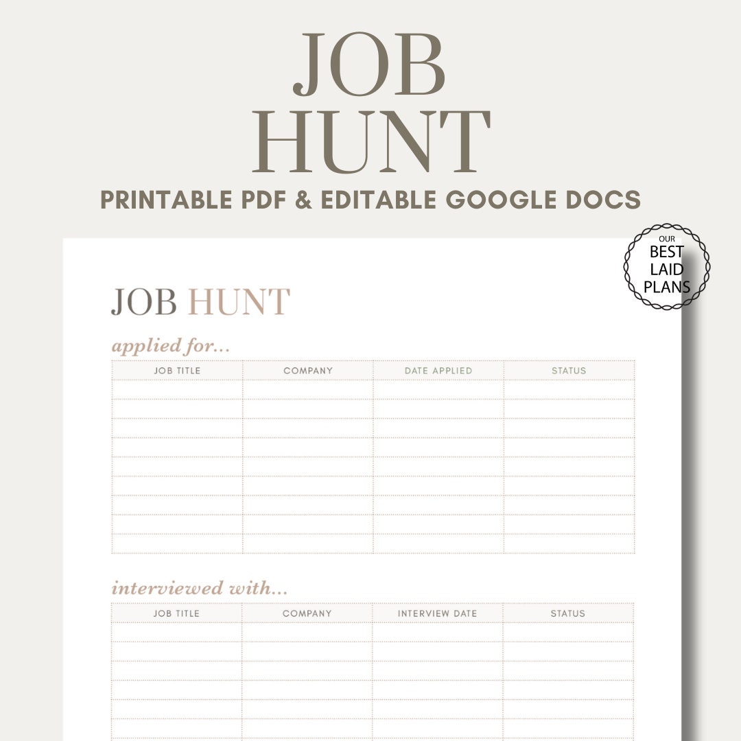 Job Search Tracker Google Docs Editable Printable First Job Planner Job ...