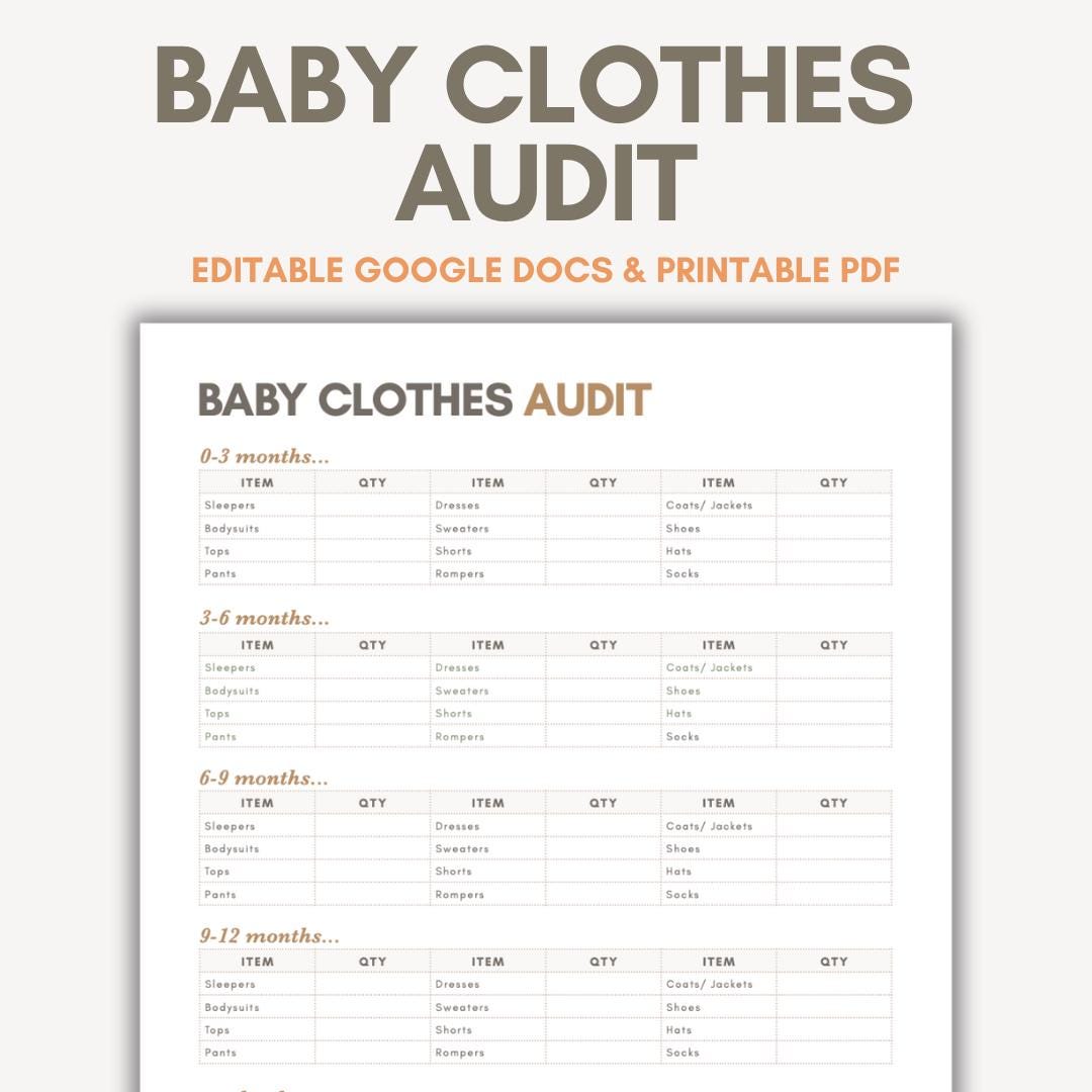 Baby Clothes Audit Printable Editable Google Docs Baby Planner Baby ...