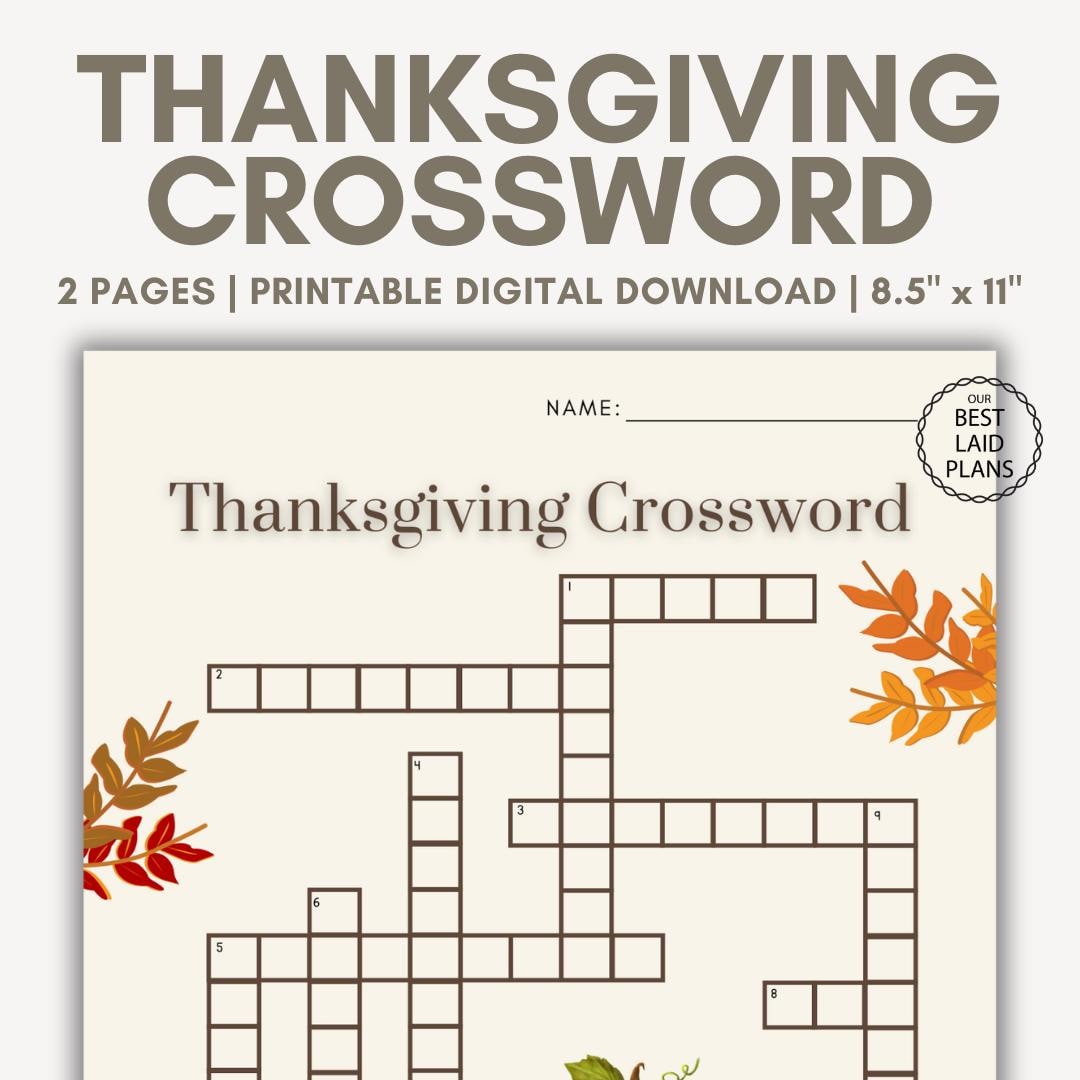 Thanksgiving Crossword Puzzle Printable PDF Thanksgiving 2024 Printable ...