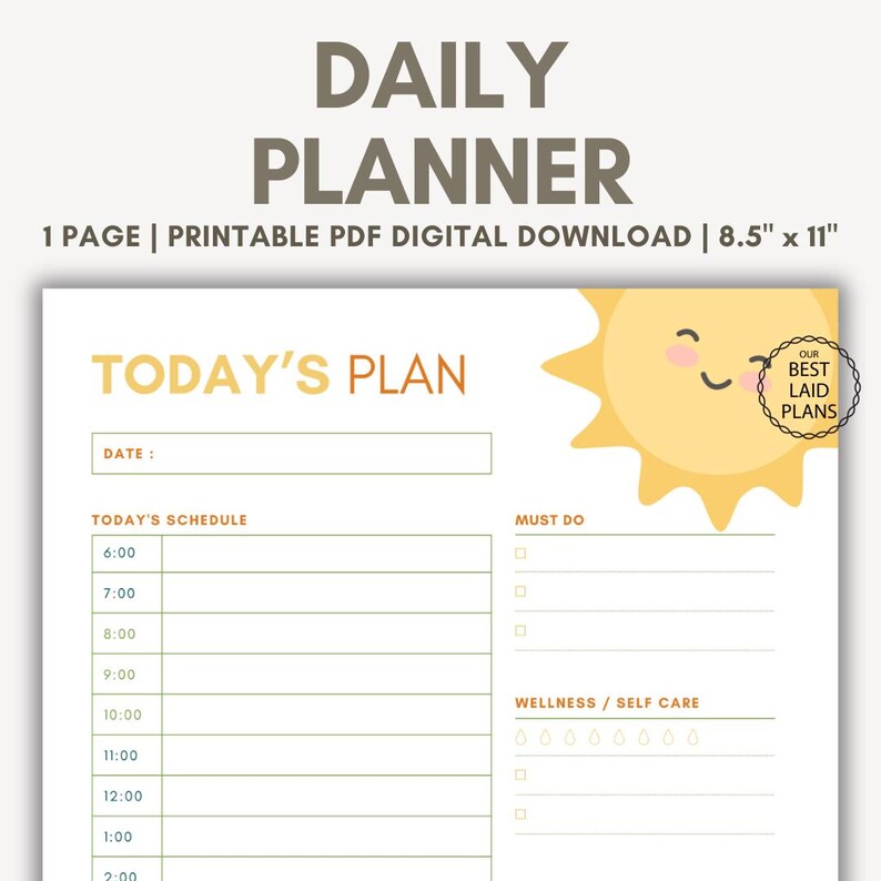 Cute Daily Planner Printable Template Schedule 2025 Digital Day Planner ...