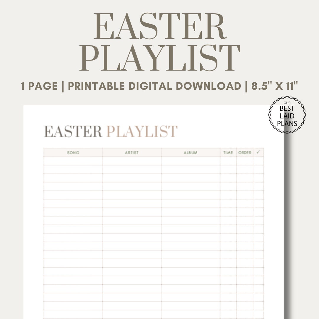 Easter Playlist Planner Printable, Easter Music Planner Digital ...
