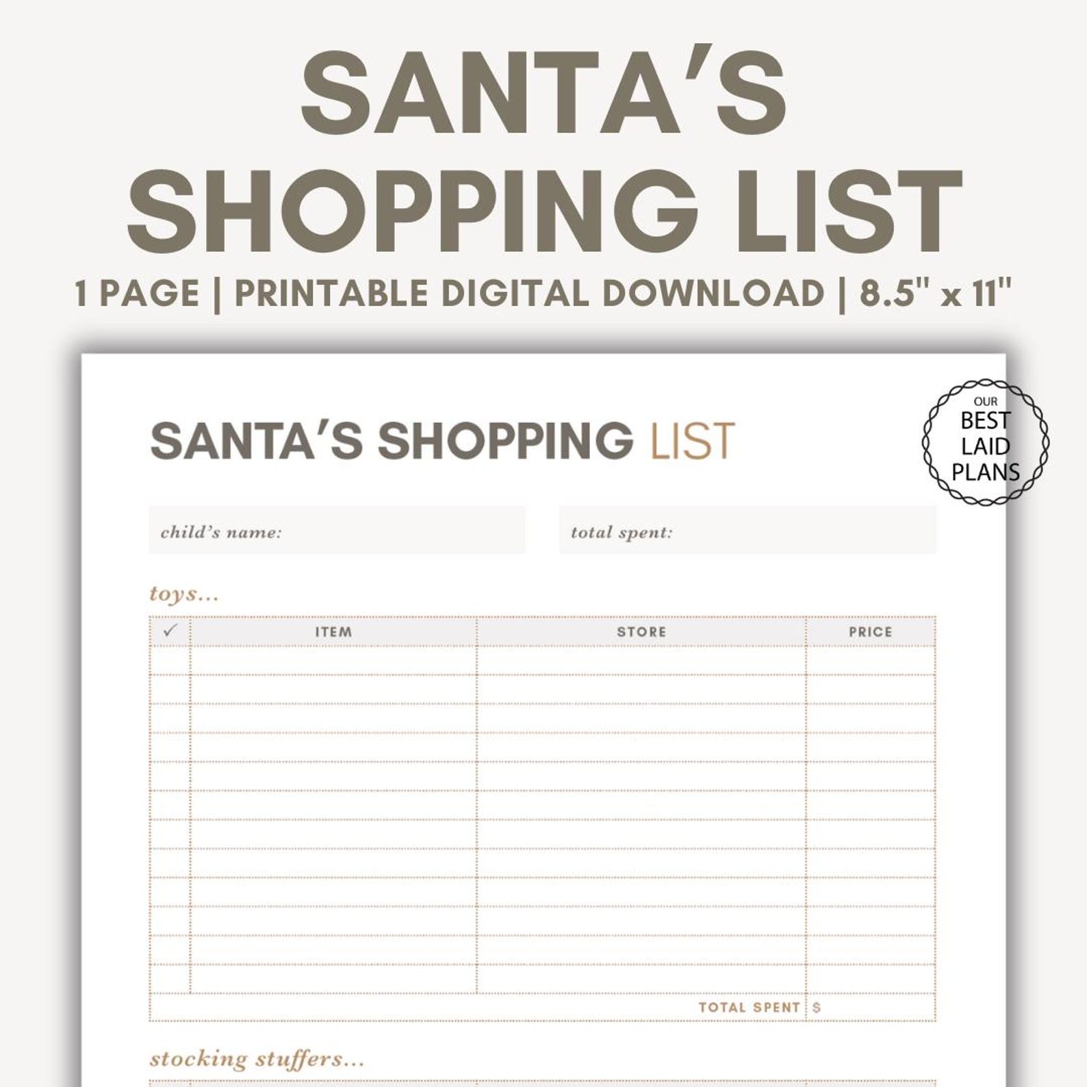 Santa's Shopping List Printable, Christmas Gift List Planner, Christmas ...