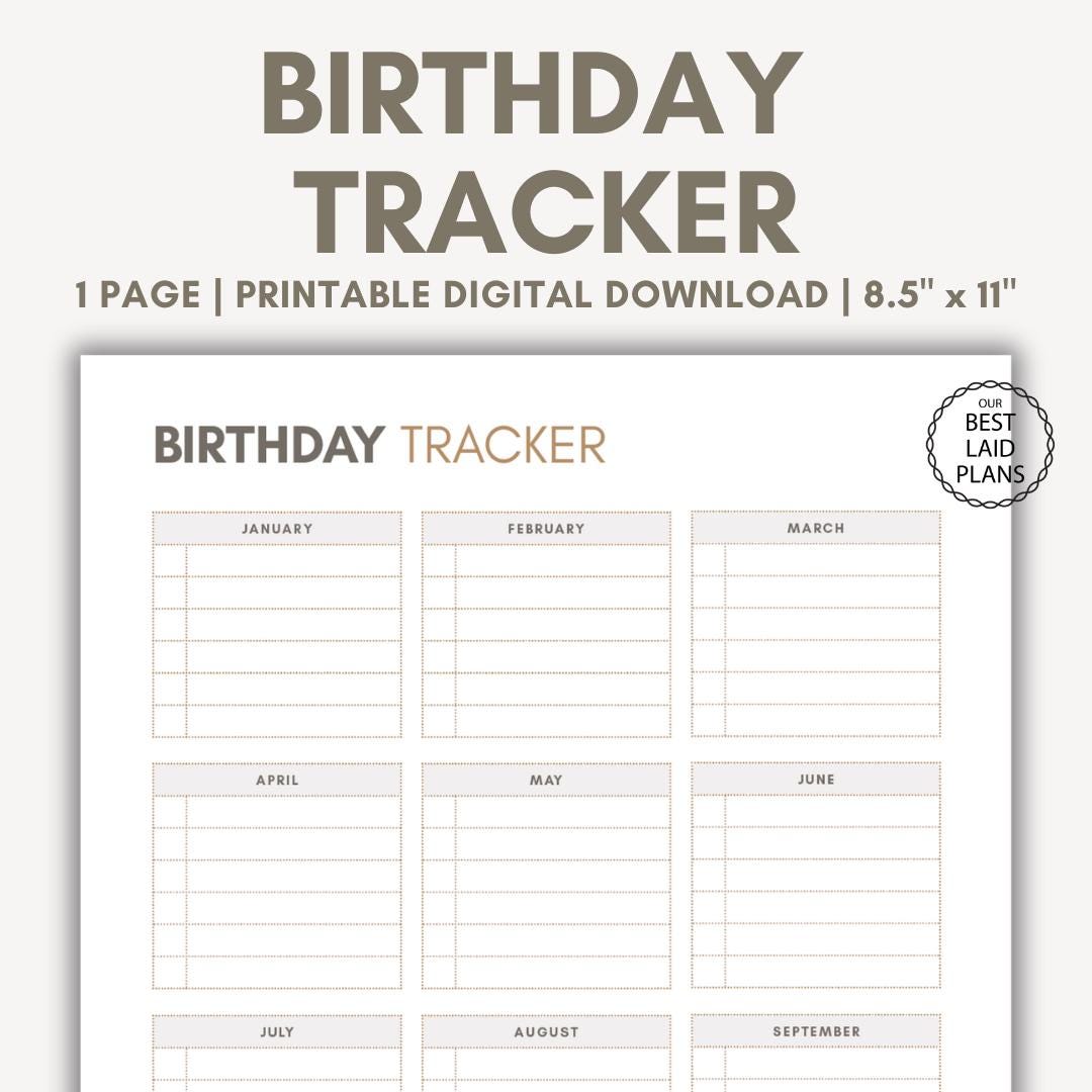 Birthday Tracker Printable Family Birthday Calendar Template Keep Track ...