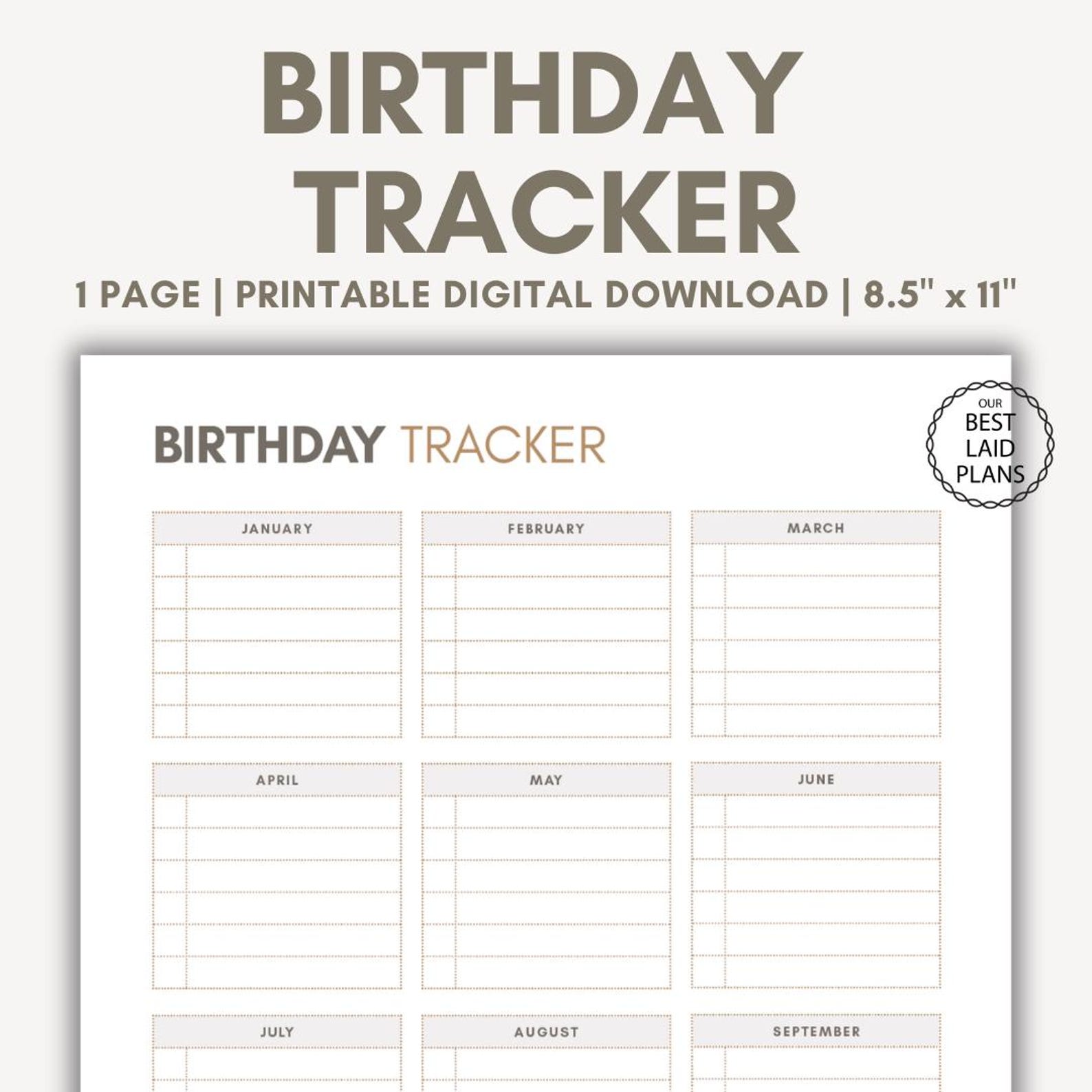 Birthday Tracker Printable Family Birthday Calendar Template Keep Track ...