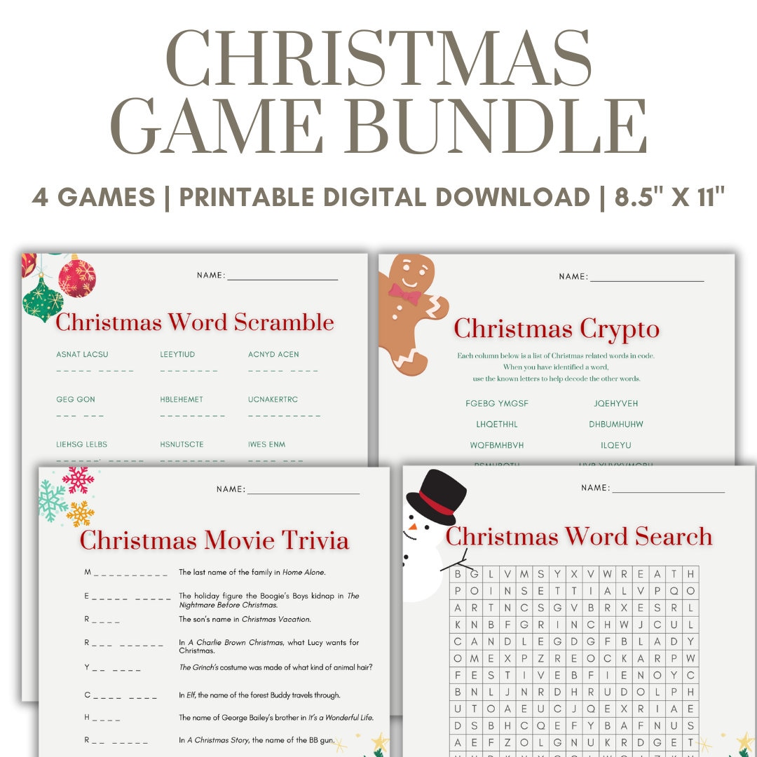 Christmas Game Bundle Printable, Christmas Word Search, Christmas ...