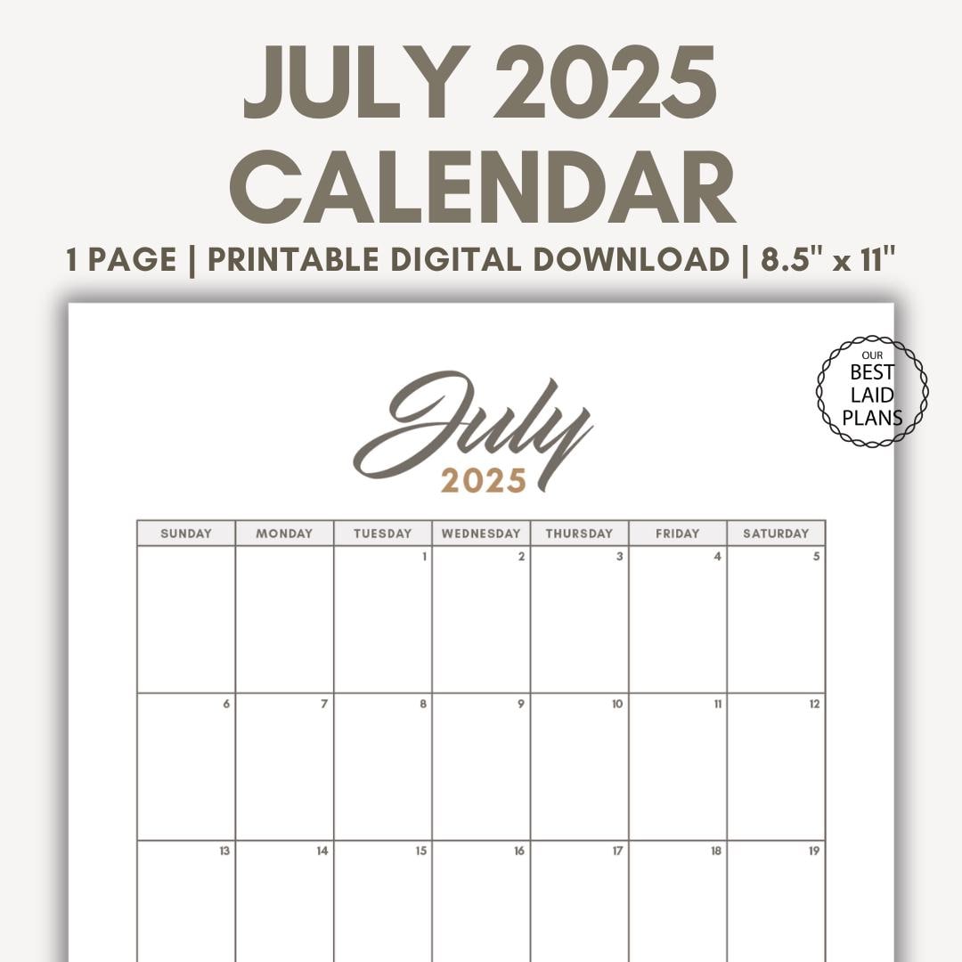 July 2025 Calendar Printable PDF July 2025 Calendar Page July 2025 Pink ...
