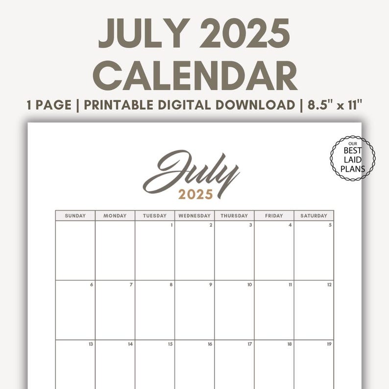 July 2025 Calendar Printable PDF July 2025 Calendar Page July 2025 Pink ...