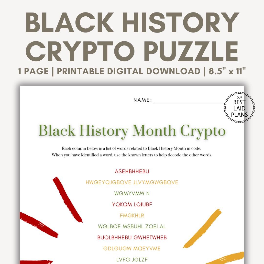 Black History Month Cryptogram Puzzle, BHM Classroom Printable, Black ...
