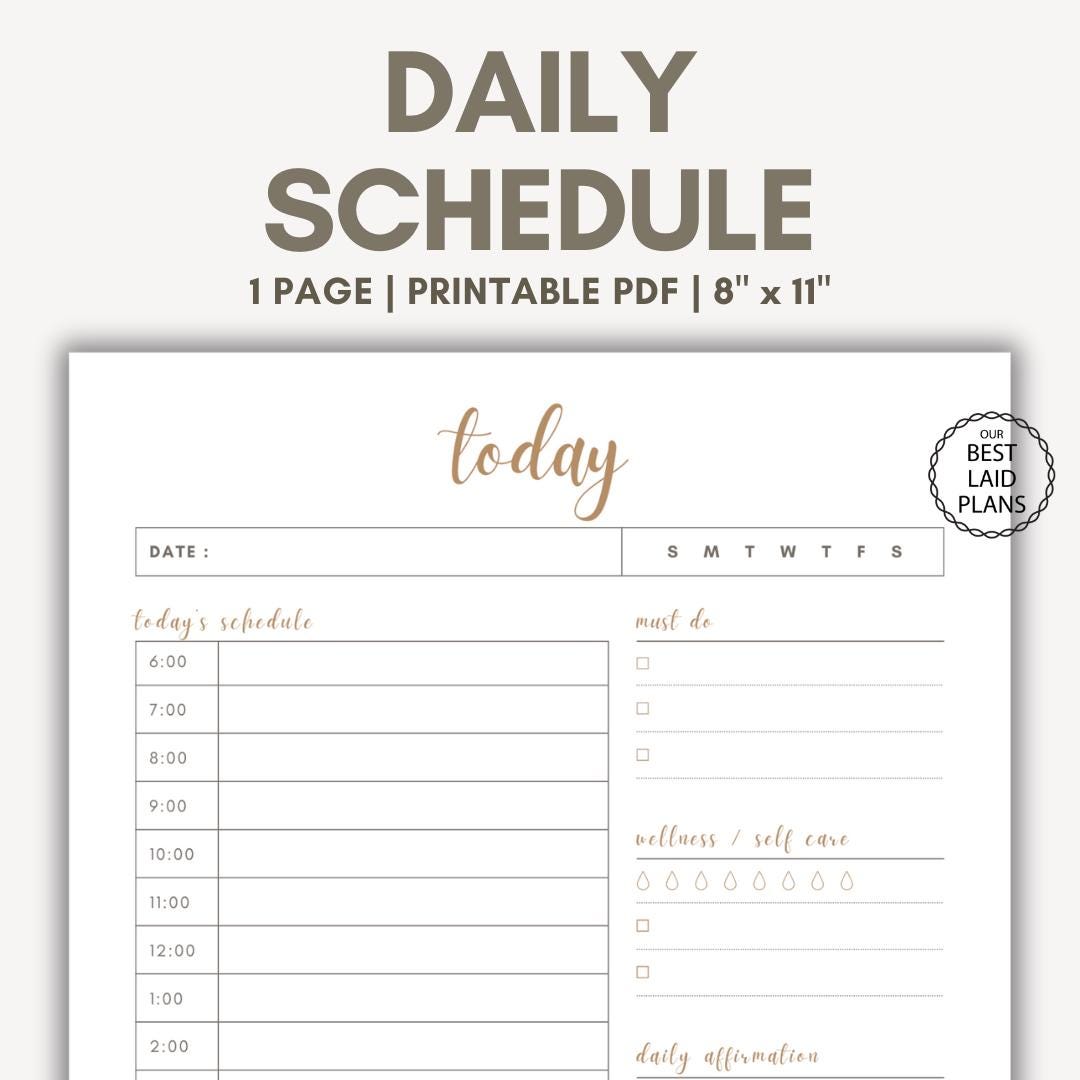 Daily Schedule Printable PDF, Cute Daily Schedule Printable, Daily ...