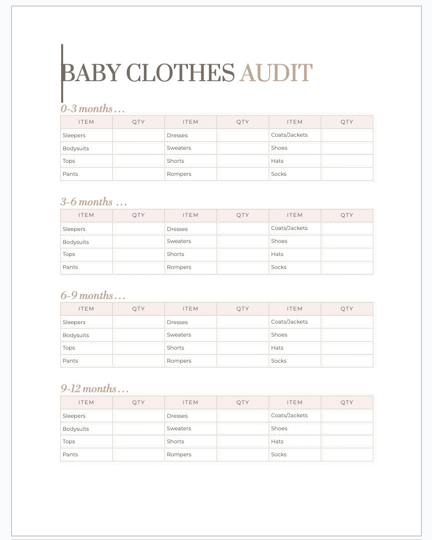 Baby Clothes Audit Printable Editable Google Docs Baby Planner Baby ...