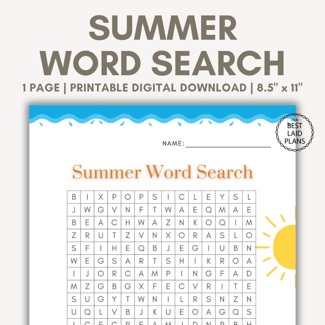 Summer Word Search Summer Theme Word Find Puzzle Printable PDF Summer ...