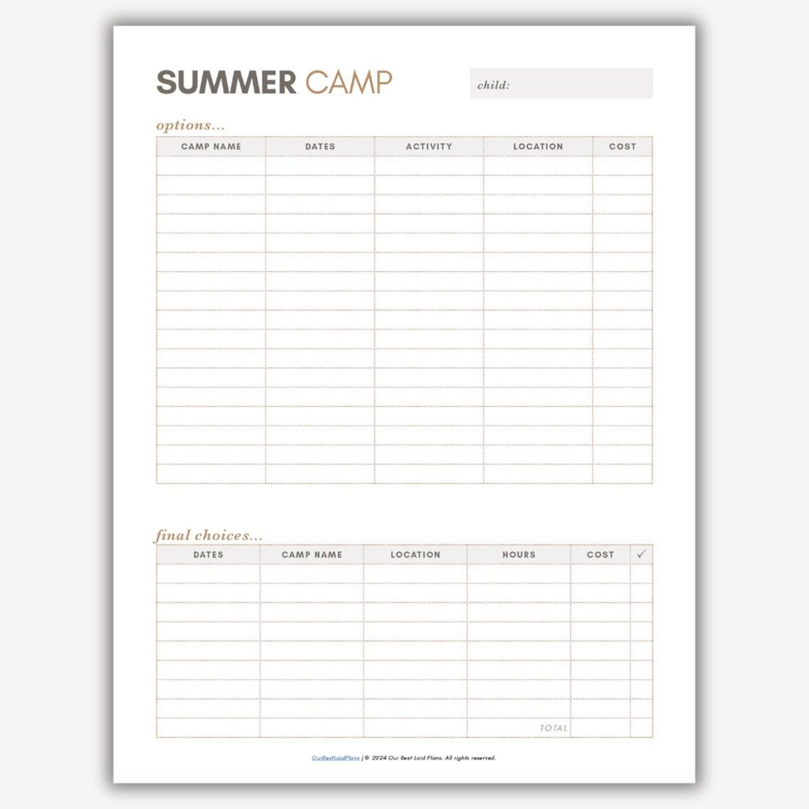 Summer Camp Planner Printable PDF, Summer Camp, Summer Planning Ideas ...