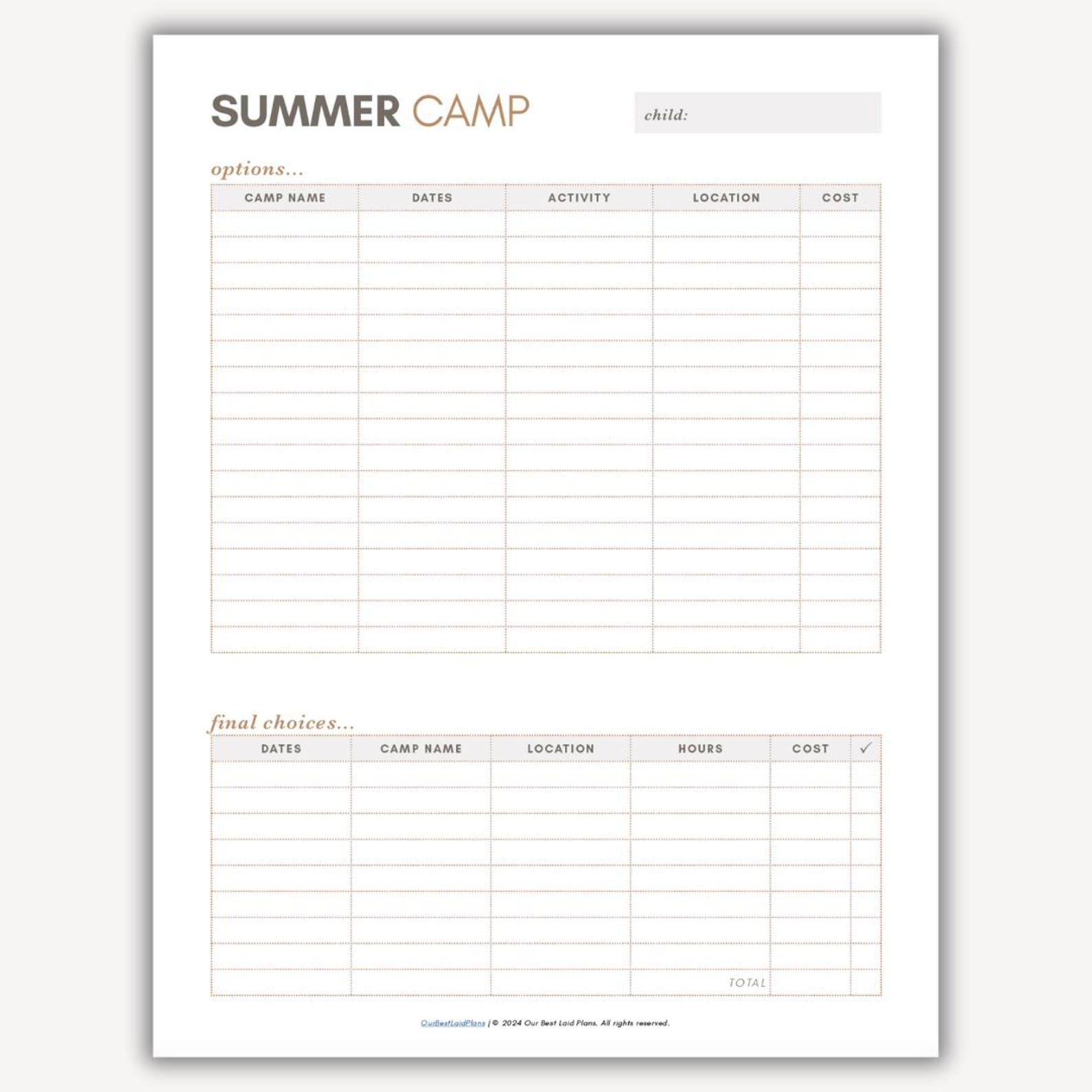 Summer Camp Planner Printable PDF, Summer Camp, Summer Planning Ideas ...