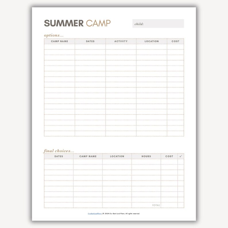 Summer Camp Planner Printable PDF, Summer Camp, Summer Planning Ideas ...