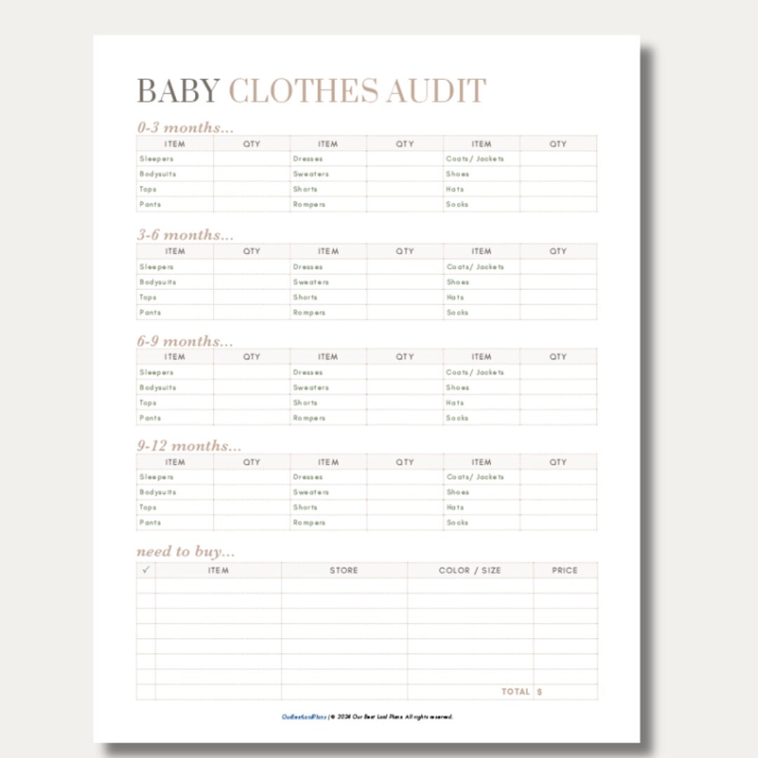 Baby Clothes Audit Printable Editable Google Docs Baby Planner Baby ...