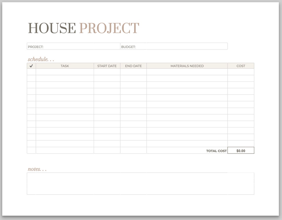 House Project Planner Printable PDF Google Docs Editable Home Project ...