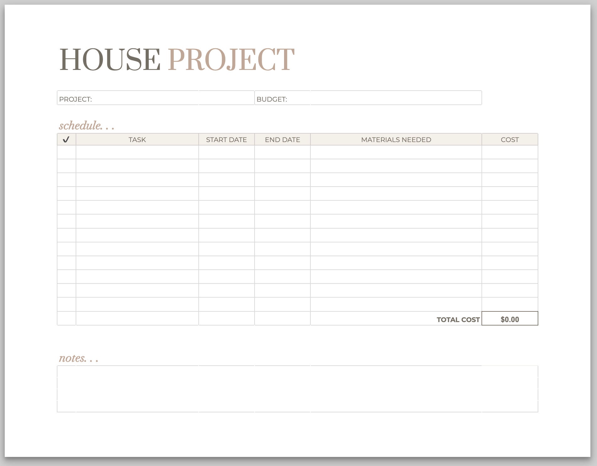 House Project Planner Printable PDF Google Docs Editable Home Project ...