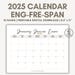 English French Spanish 2025 Calendar Printable PDF Trilingual Calendar ...