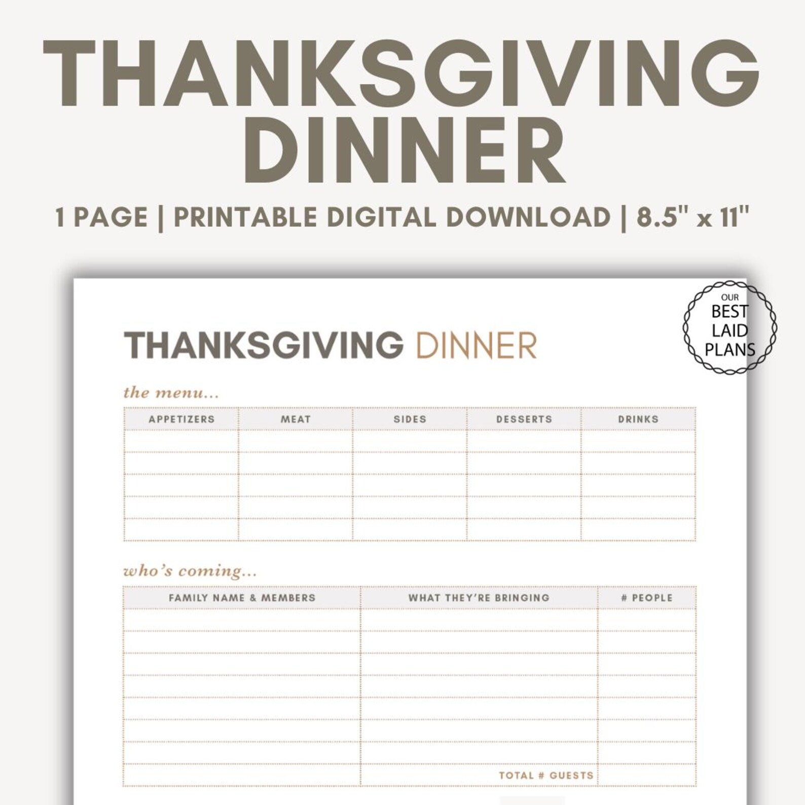 Thanksgiving Planner Printable, Thanksgiving Dinner Planner 2025 PDF ...