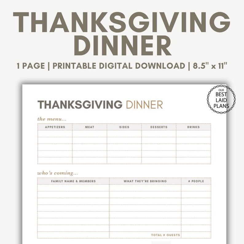 Thanksgiving Planner Printable, Thanksgiving Dinner Planner 2025 PDF ...